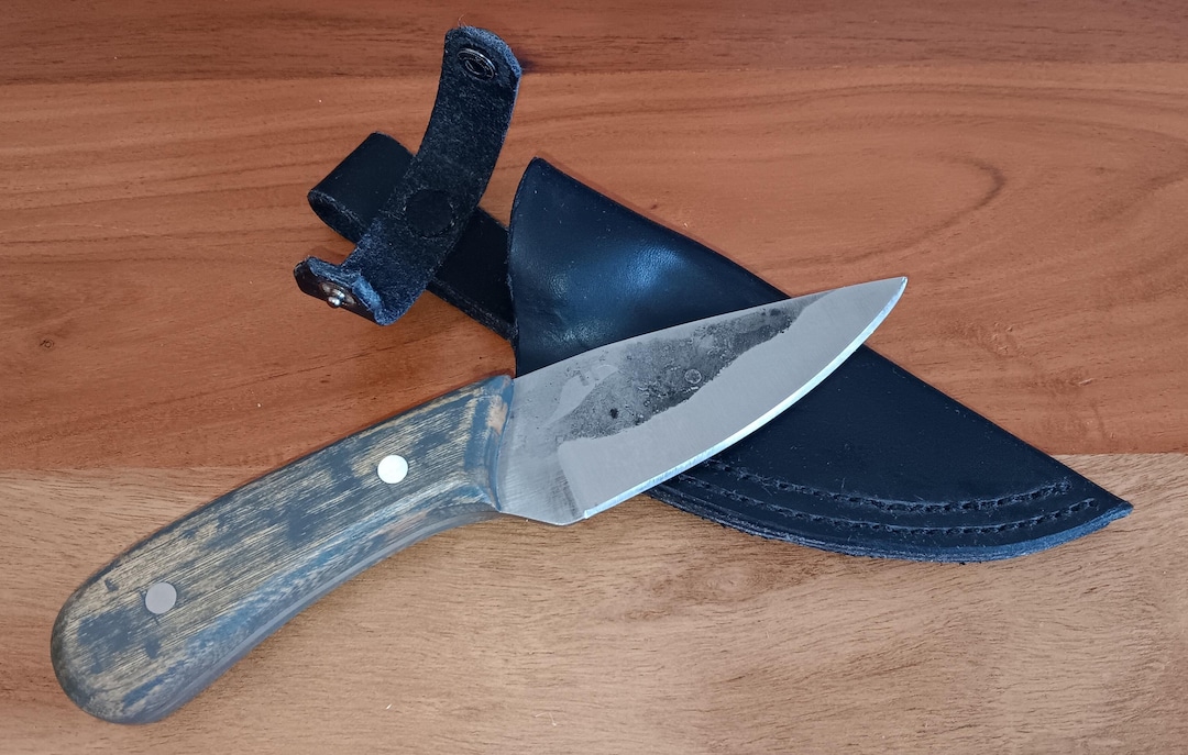 Hand Forged Knife With Leather Sheath. Brute De Forge Finish. Made in ...