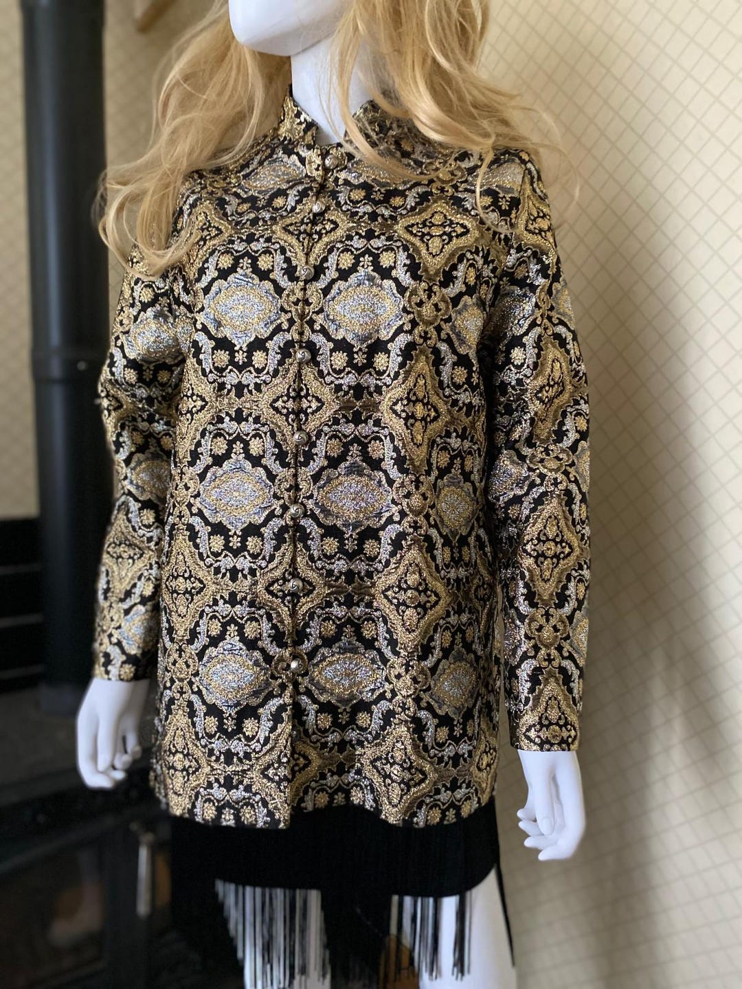 Vintage 1970s Glam Rock/party/festival/concert Gold Brocade Jacket 18/ ...