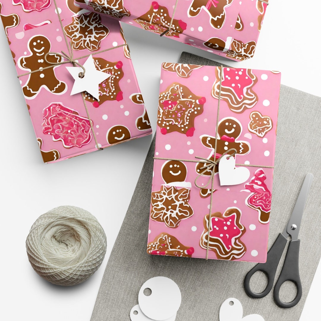 Girly Pink Gingerbread Christmas Holiday Wrapping Paper - Etsy