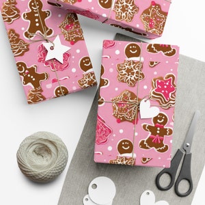 Girly Pink Gingerbread Christmas Holiday Wrapping Paper - Etsy