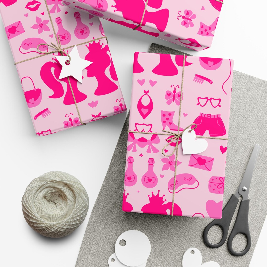 Wrapping Paper, Barbie Design, Girly Pink Cute Christmas Gift Wrap for ...