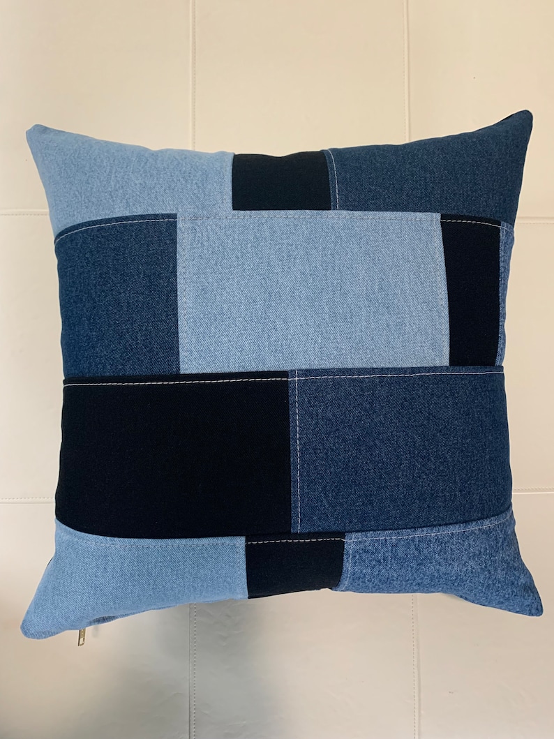 Upcycled Denim Patchwork Pillow Cover - Etsy