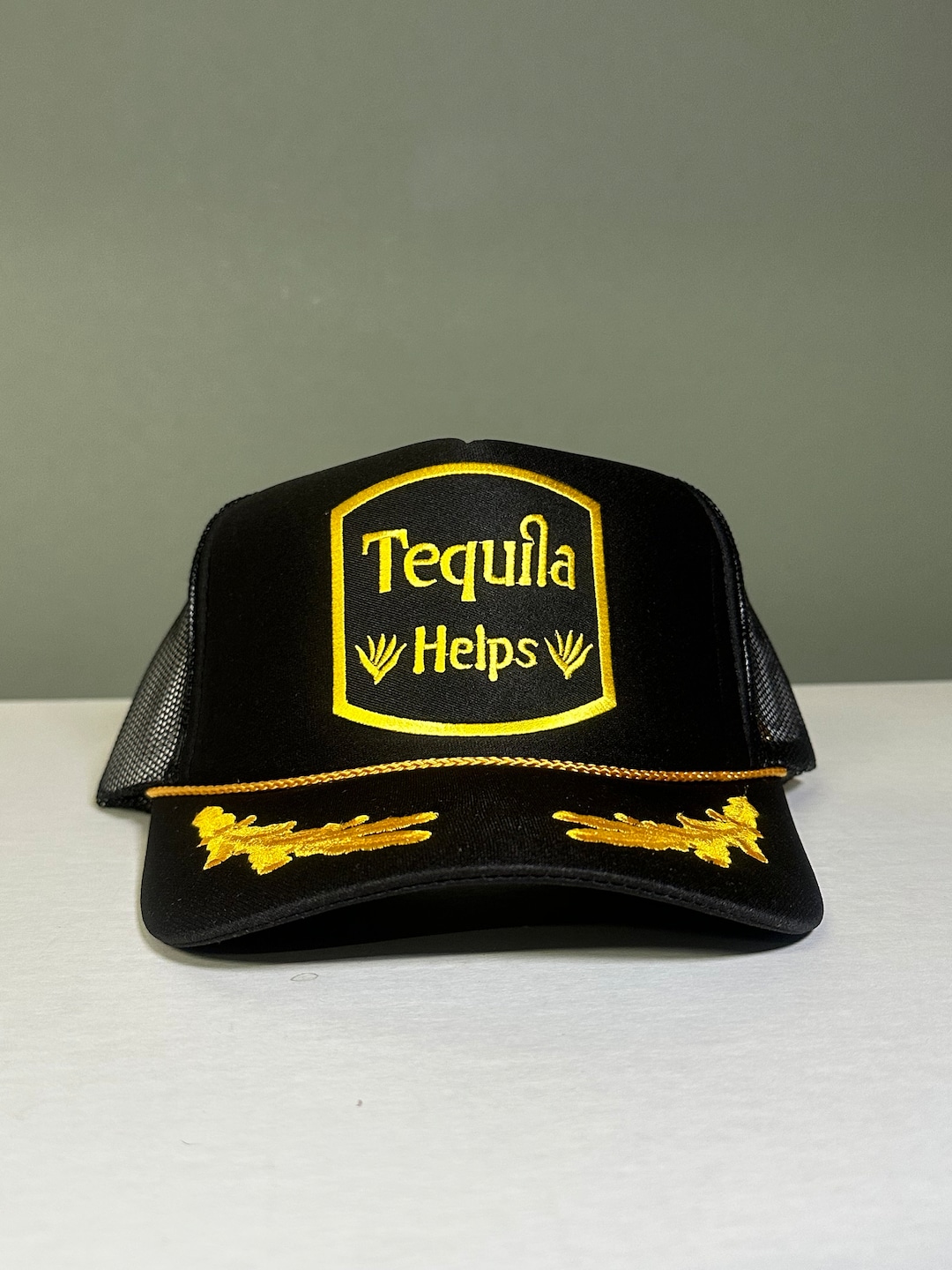 Tequila Helps! Trucker Hat, Funny Hat, Retro Hat, Rope Hat, Personalized Hat, High Crown ...
