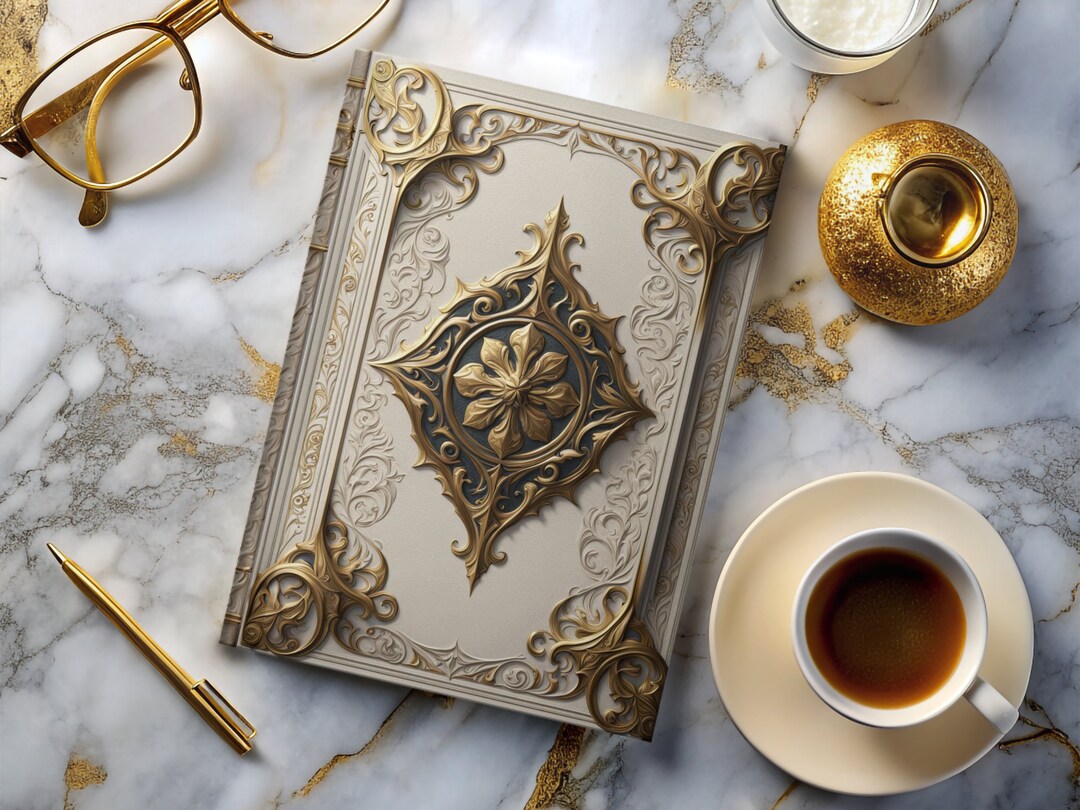 Hardcover Journal: Fantasy - White/gold, Ruled Line, "leather Binding ...