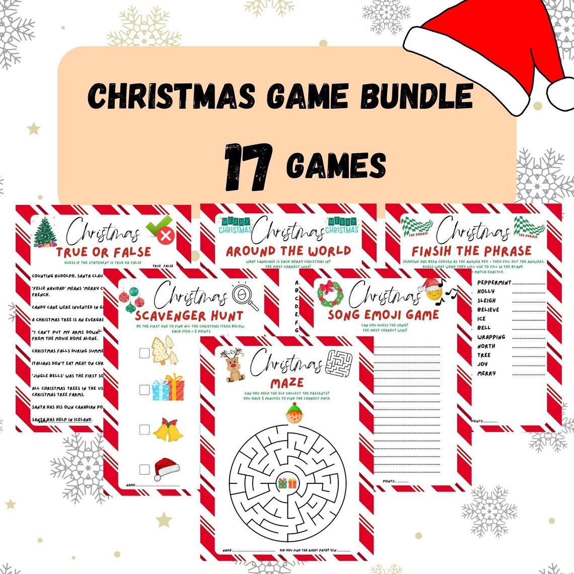 Printable Christmas Game, 17 Family Game Bundle, Christmas Printable ...