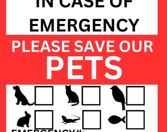 Pet Emergency Rescue Sticker, Save Our Pets, in Case of Emergency, Pet ...