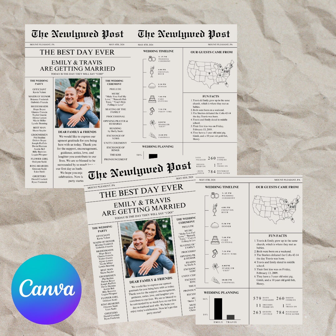 Newspaper Wedding Program Fan | Fan Program Template | Printable ...