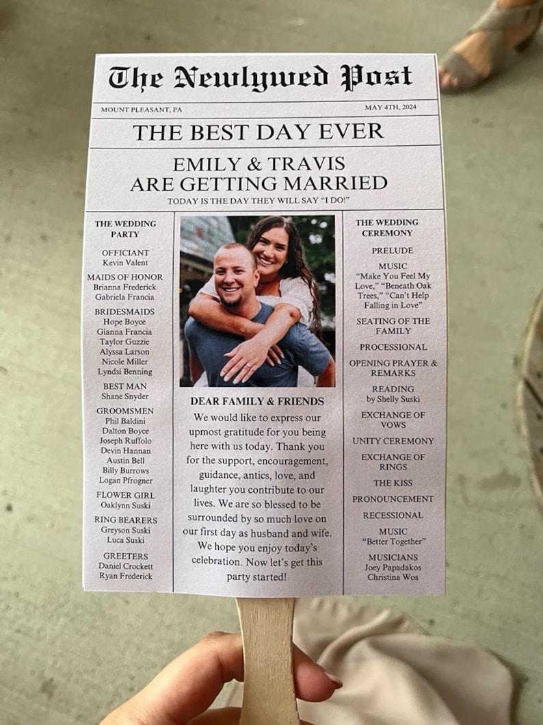 Newspaper Wedding Program Fan | Fan Program Template | Printable ...