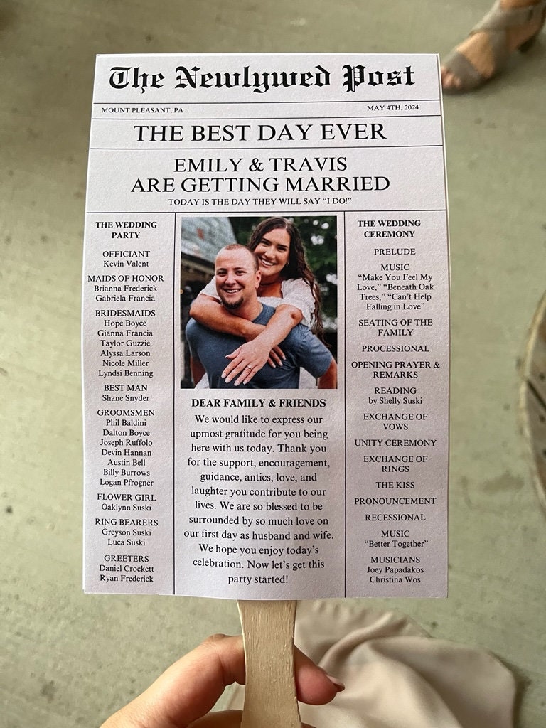 Newspaper Wedding Program Fan Fan Program Template Printable Wedding ...