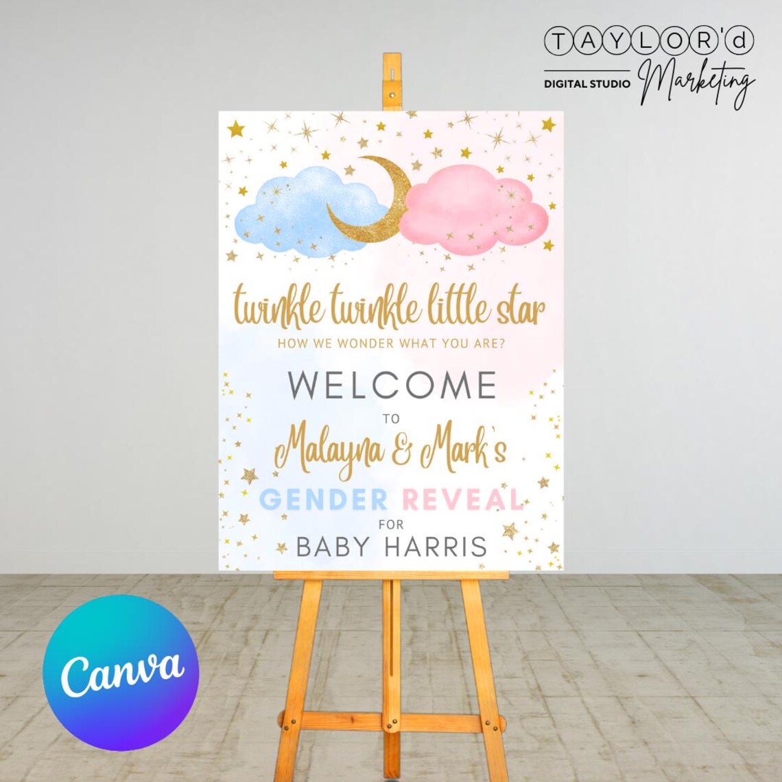 Twinkle Twinkle Little Star Welcome Sign | He or She Gender Reveal Baby ...