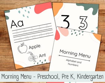 Morning Menu Alphabet and Numbers - Preschool, Pre K, Kindergarten ...
