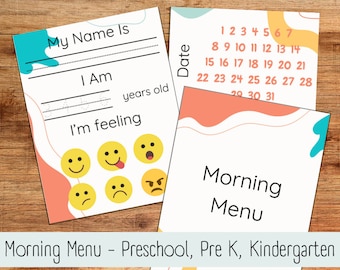 Preschool Kindergarten Morning Menu, Homeschool Morning Menu for Kids ...