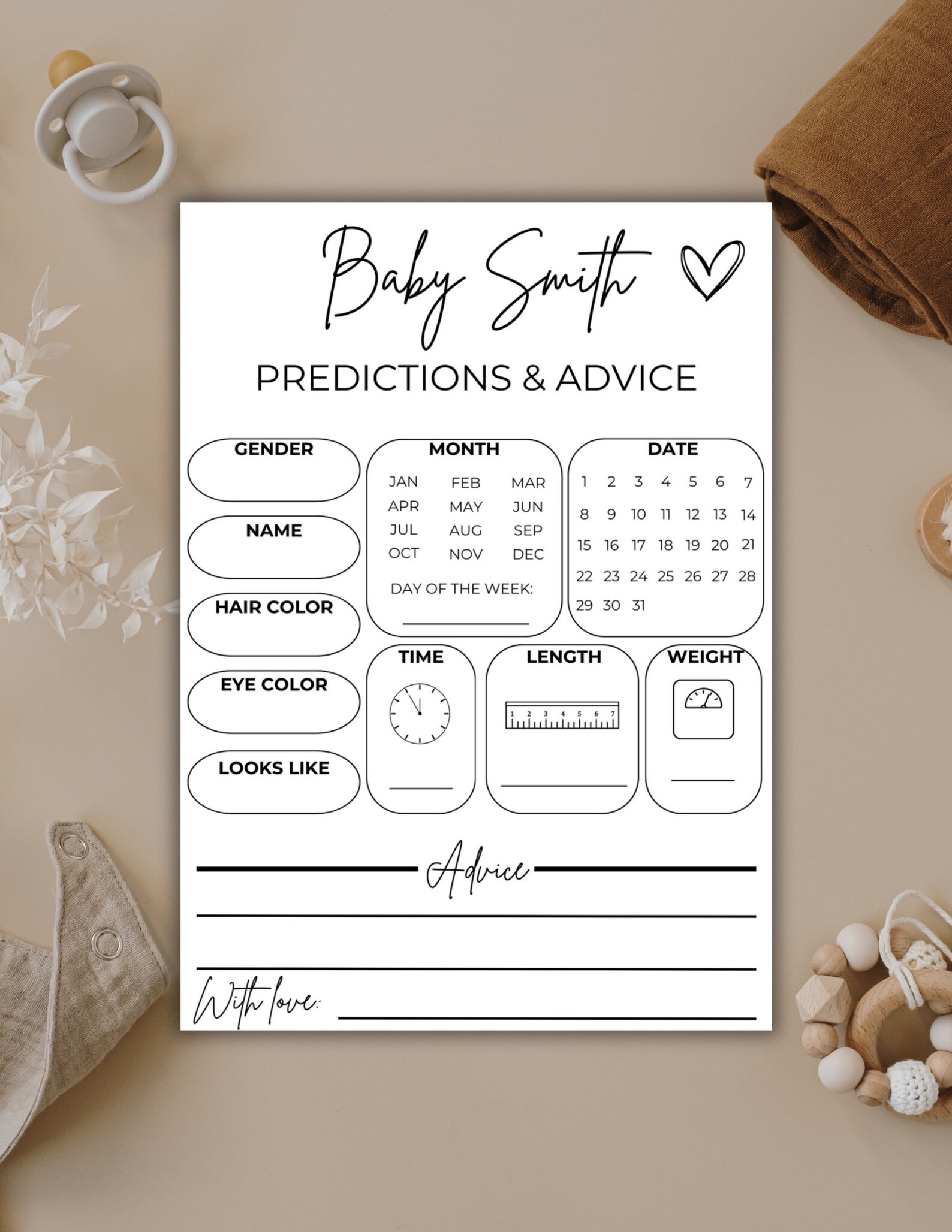 Baby Predictions Card Baby Shower Games Advice & Wishes for Parents to ...