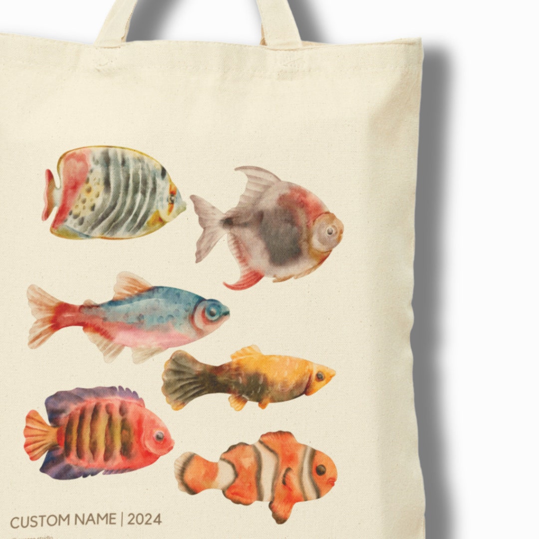 Watercolor Fish Tote Bag, Eco Friendly Cotton Canvas Tote Bag, Fish ...