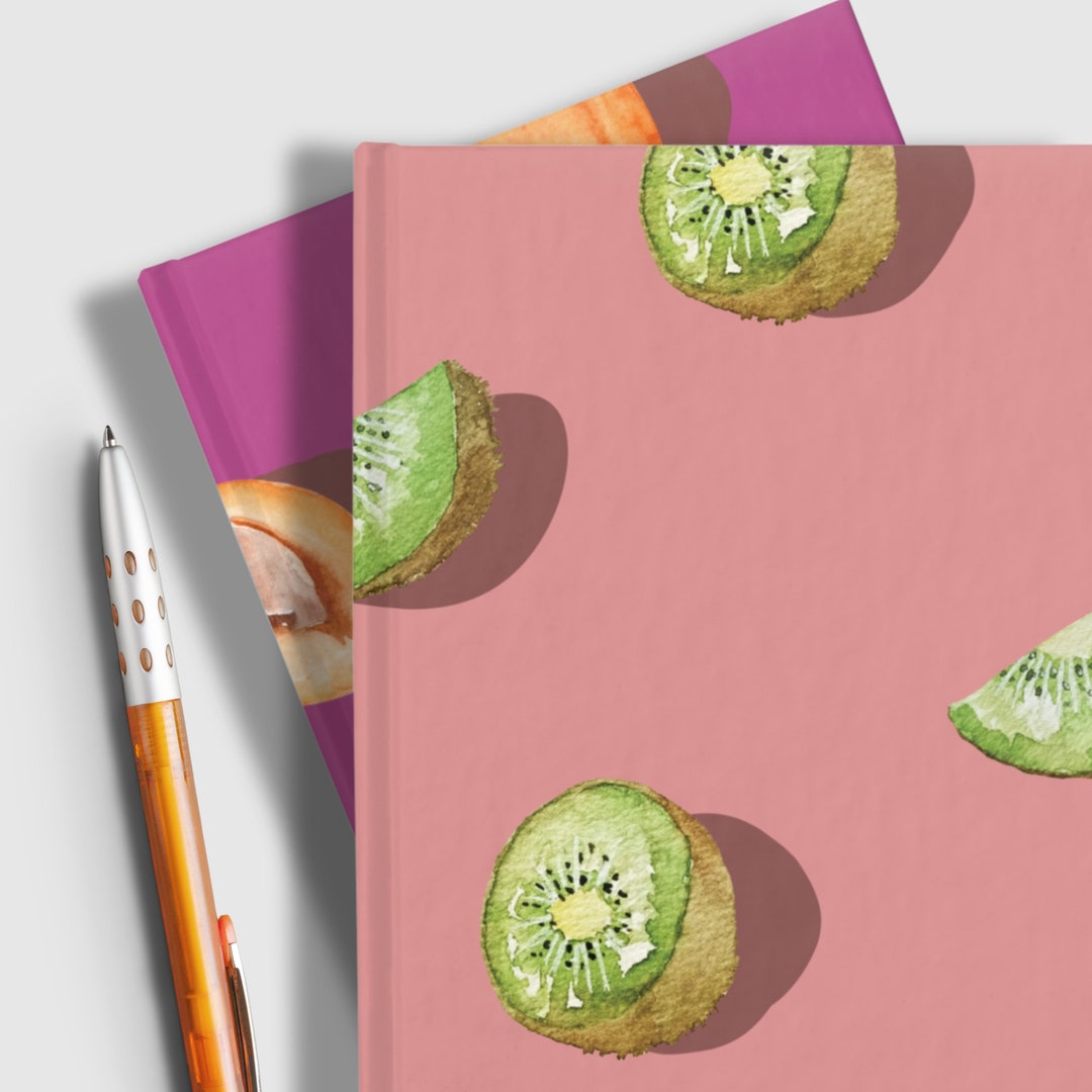 Trendy Kiwi Notebook, Cute Pink Hardcover Journal, Cute Fruit ...