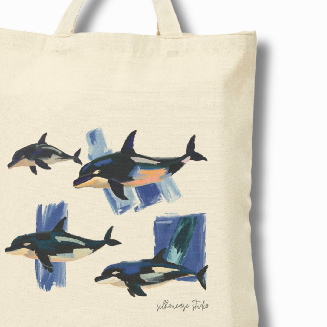 Cute Orca Art Tote Bag, Eco Friendly Cotton Canvas Tote Bag ...