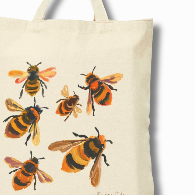 Cute Illustrated Bumble Bee Shoulder Bag, Bees and Insects, Cotton Tote ...