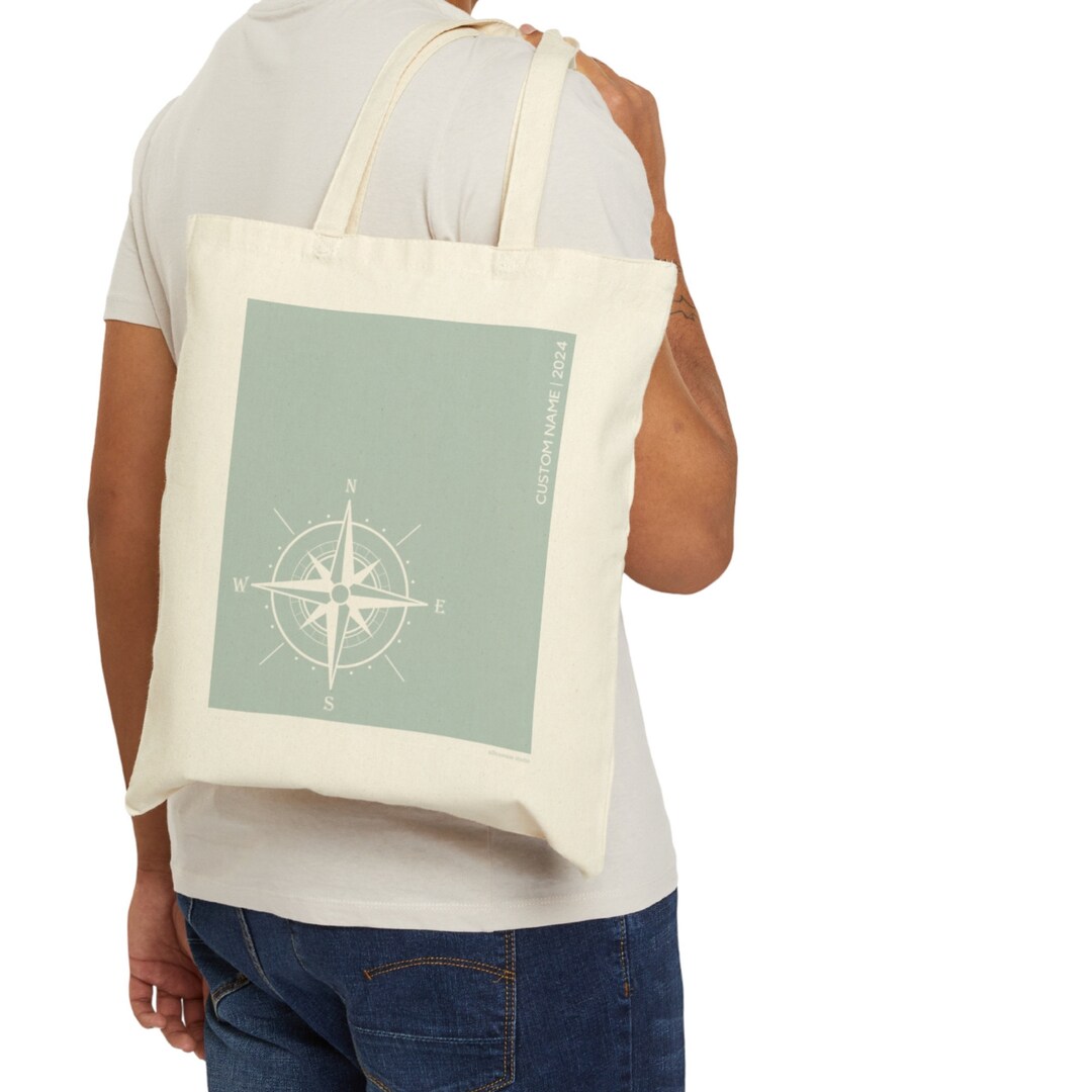 Compass Shopping Bag, Nautical Theme, Personalized Cotton Canvas Tote ...
