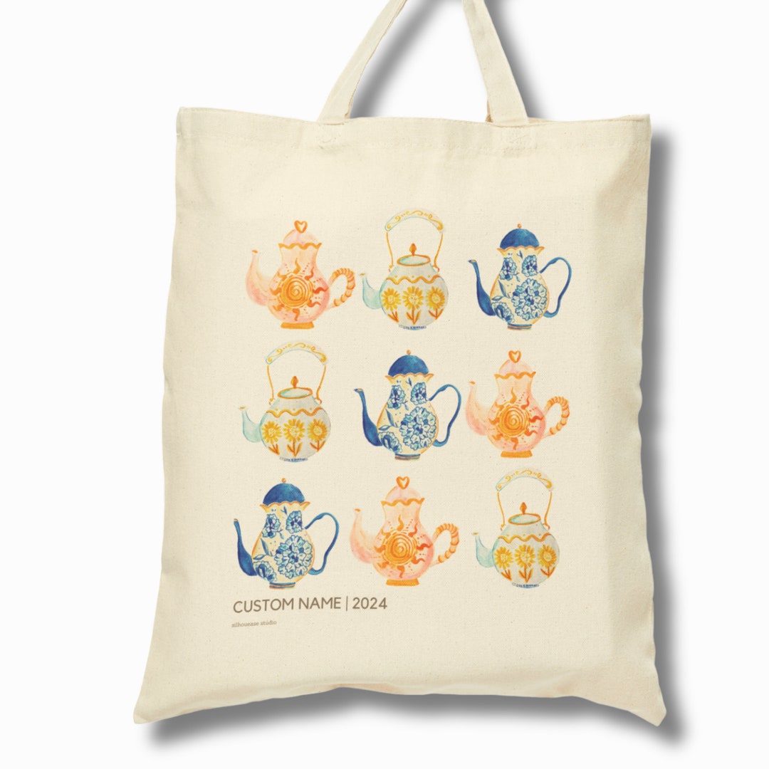 Retro Teapots Tote Bag, Eco Friendly Cotton Canvas Shopping Bag, Gift ...
