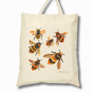 Cute Illustrated Bumble Bee Shoulder Bag, Bees and Insects, Cotton Tote ...