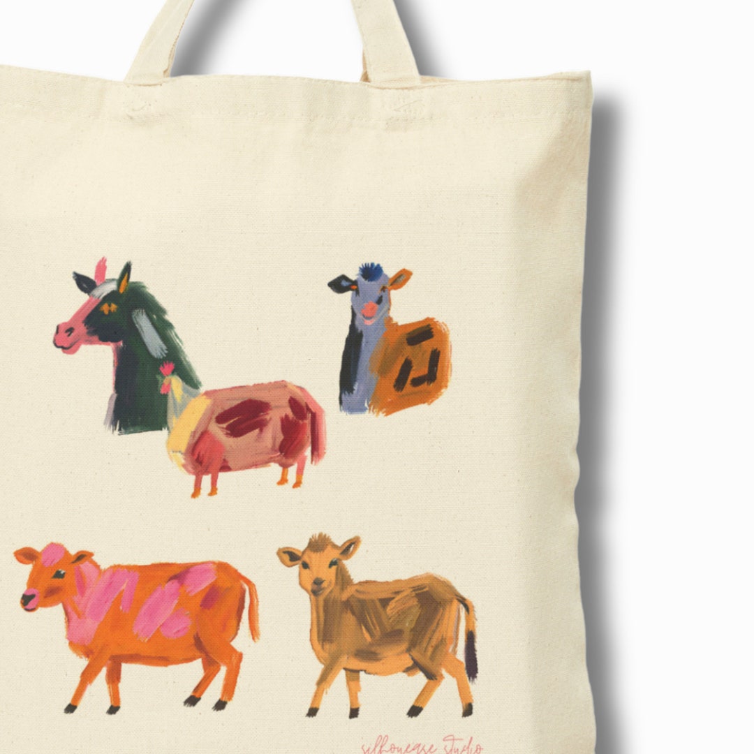 Fun Abstract Farm Animal Tote Bag, Kid's Art Drawing Illustration, Tote ...