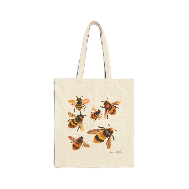 Cute Illustrated Bumble Bee Shoulder Bag, Bees and Insects, Cotton Tote Bag Gift for Her, Friend ...