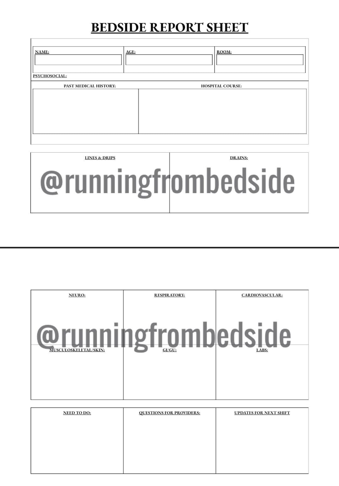 Bedside Report Sheet - Etsy