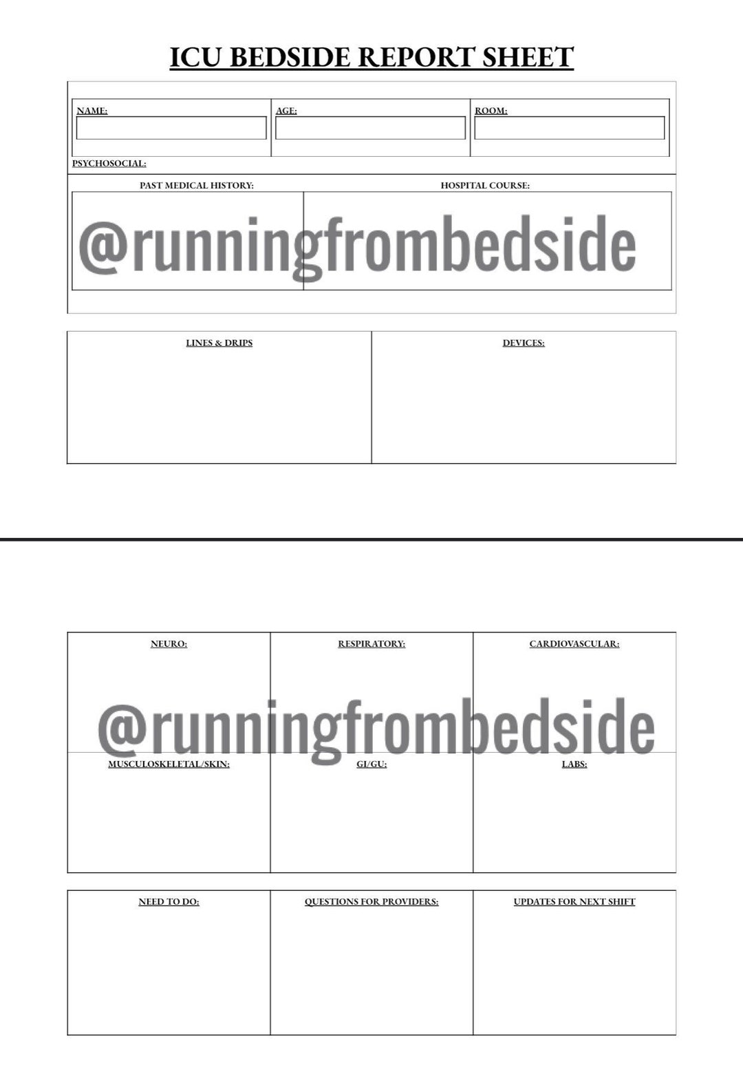 ICU Bedside Report Sheet - Etsy