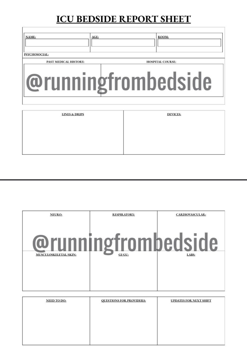 ICU Bedside Report Sheet - Etsy