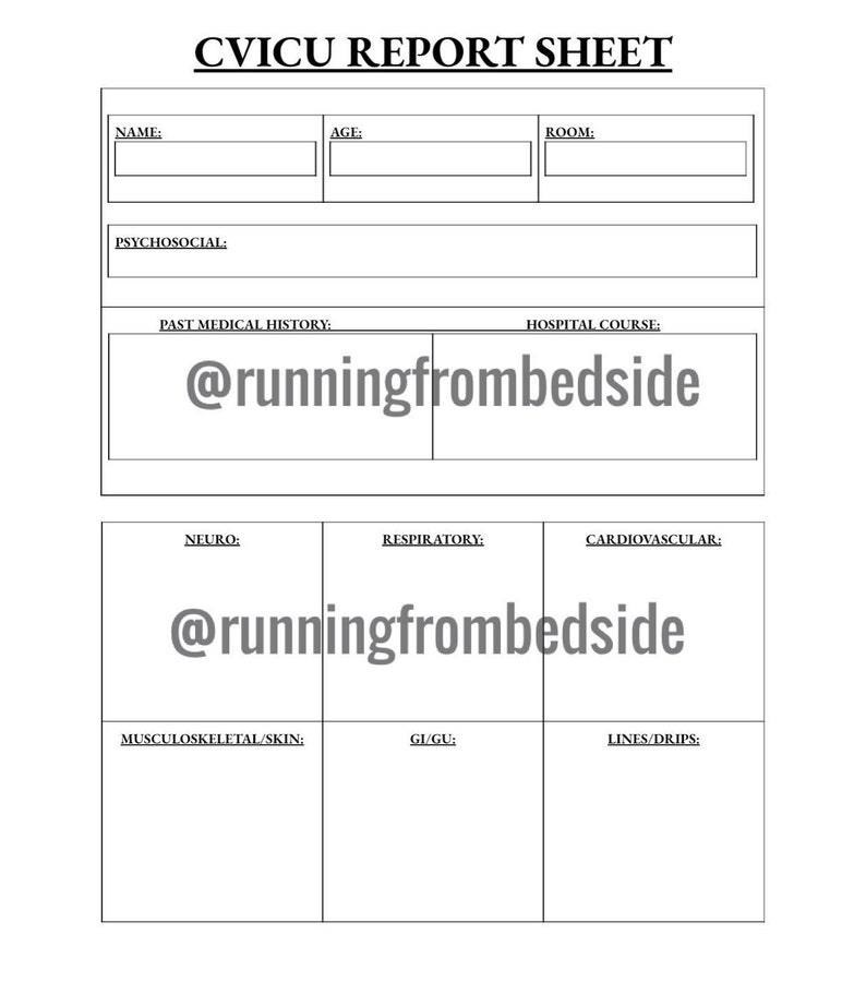 CVICU Bedside Report Sheet - Etsy
