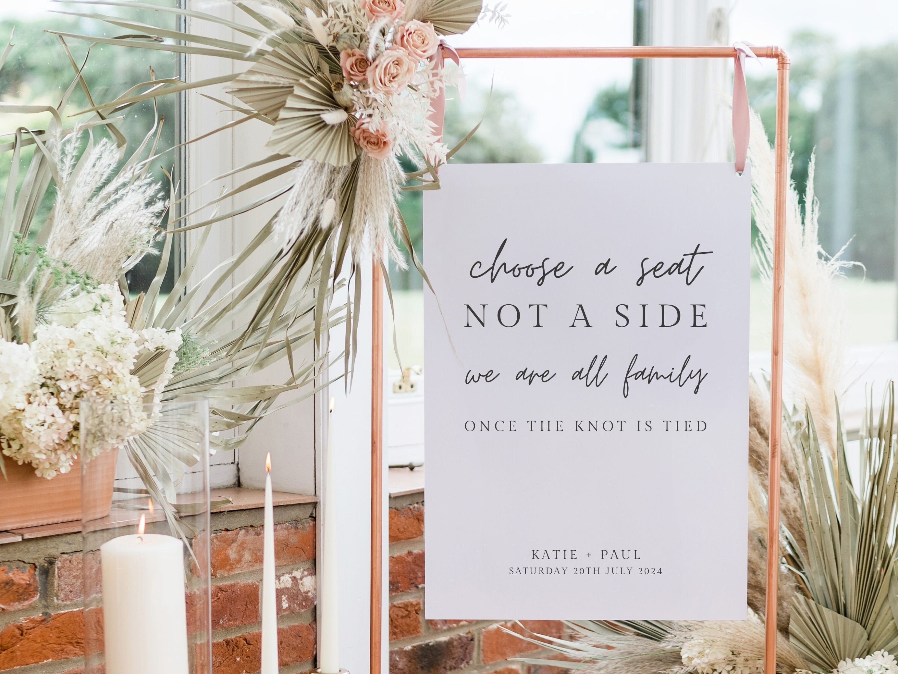 Pick A Seat Not A Side Wedding Sign Template | Minimalist Ceremony ...