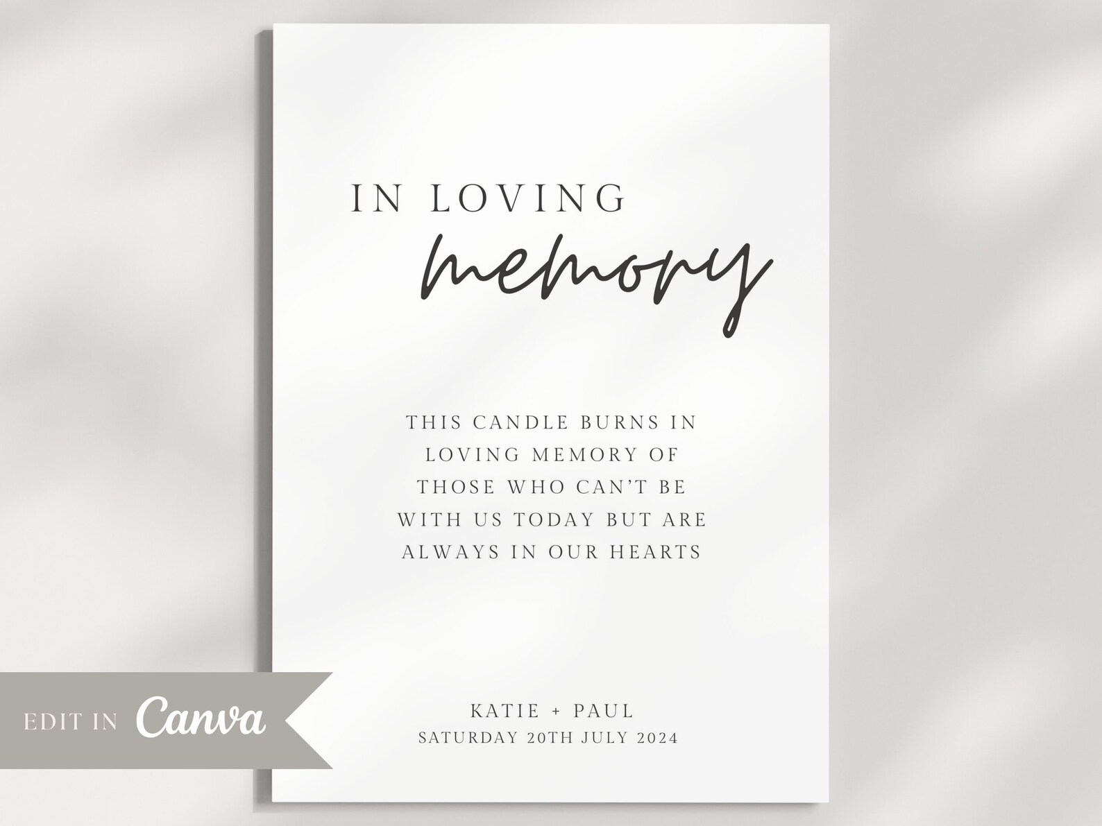 Modern in Loving Memory Wedding Sign Minimalist Wedding Sign Editable ...