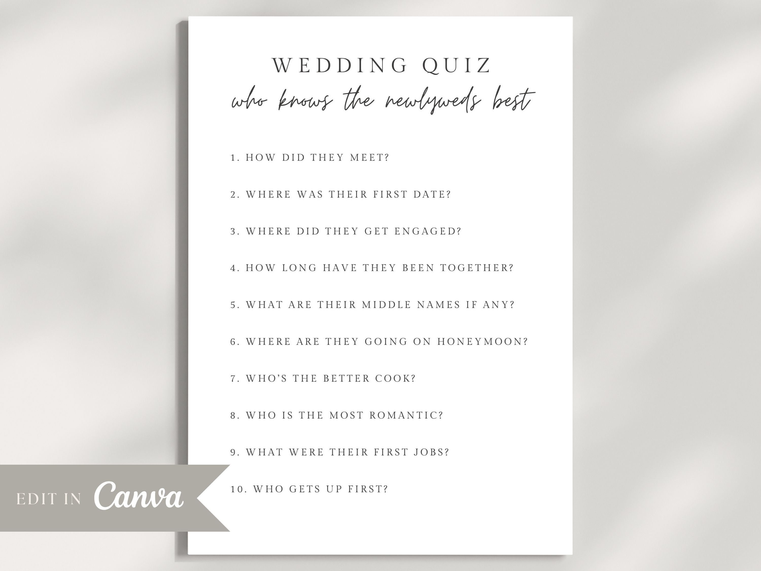 Modern Wedding Quiz Template | Minimalist Wedding Quiz | Editable and ...