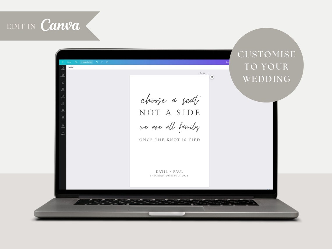 Pick A Seat Not A Side Wedding Sign Template | Minimalist Ceremony ...