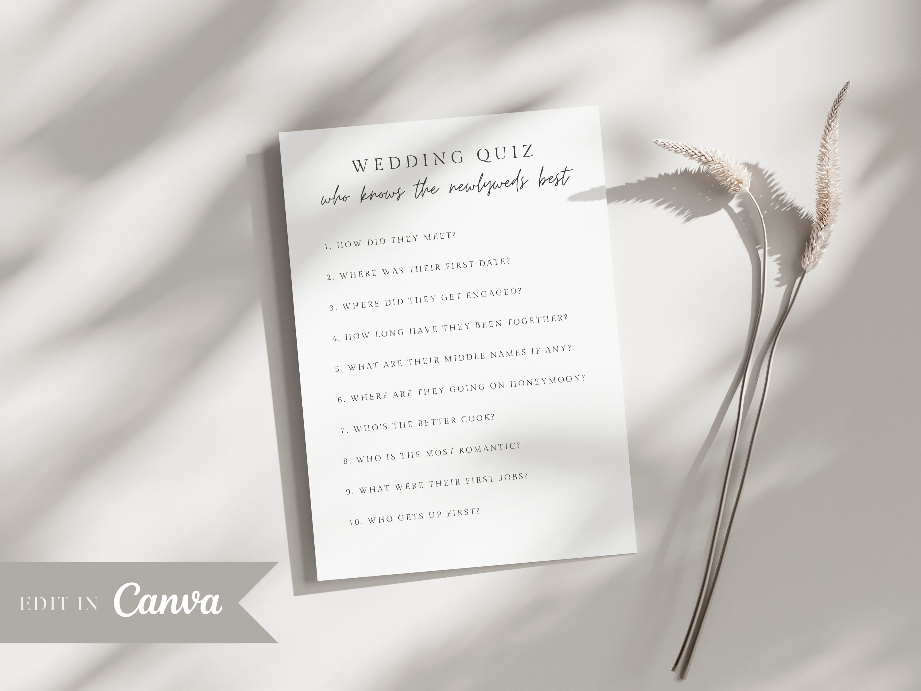 Modern Wedding Quiz Template | Minimalist Wedding Quiz | Editable and ...