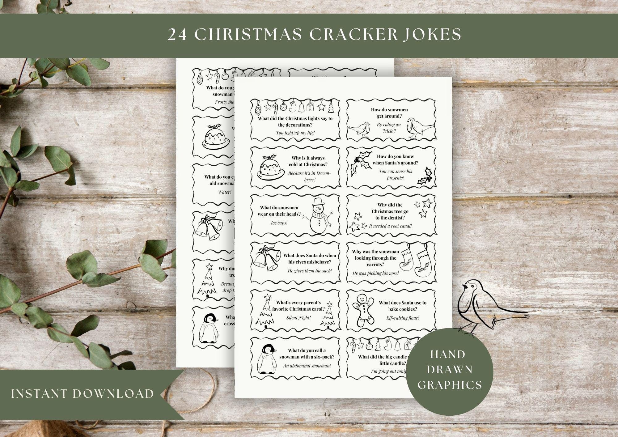 24 Christmas Cracker Jokes | Hand-drawn Graphics | Printable Christmas ...