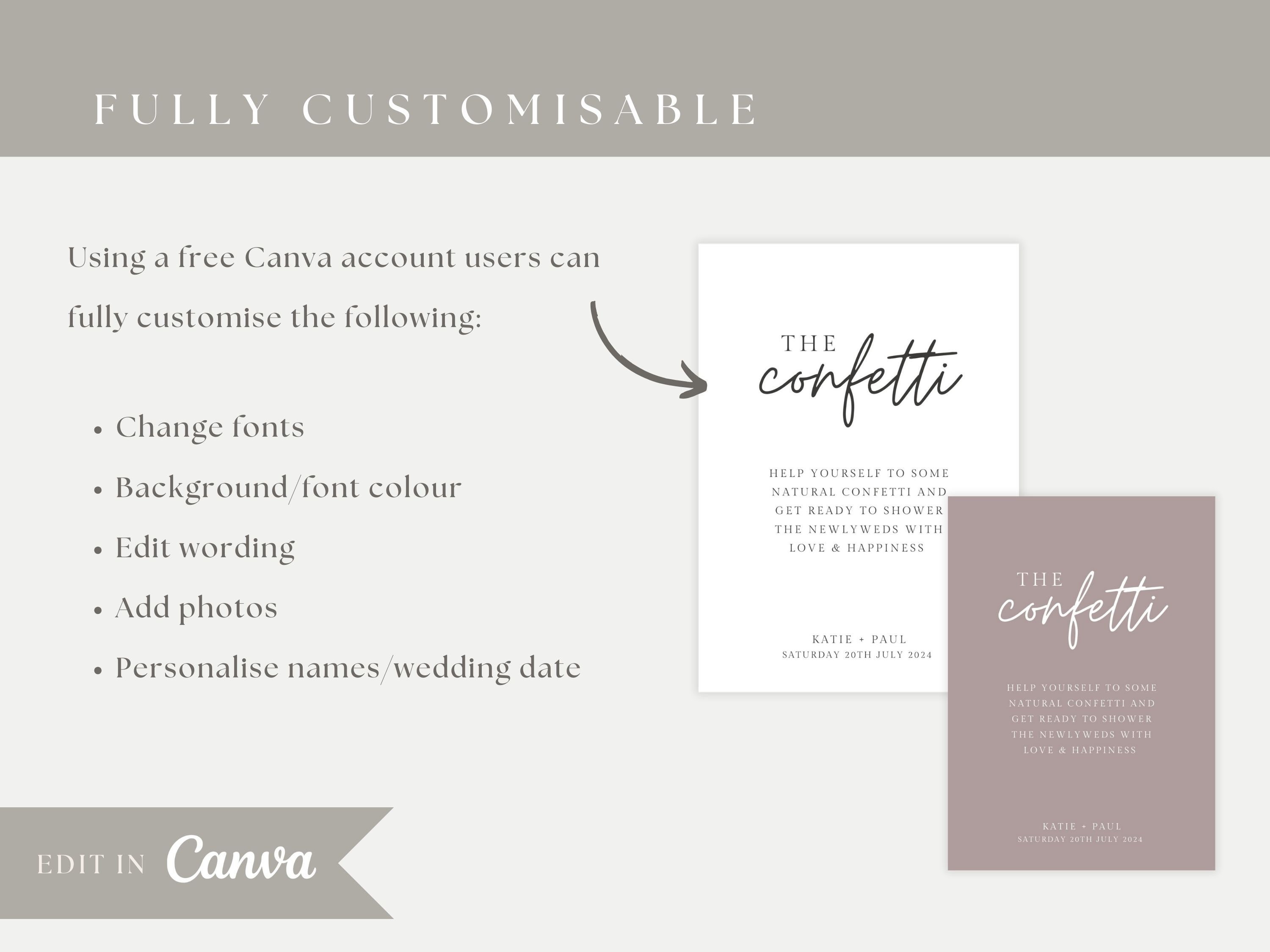 Modern Wedding Confetti Sign Minimalist Wedding Confetti Sign Editable ...