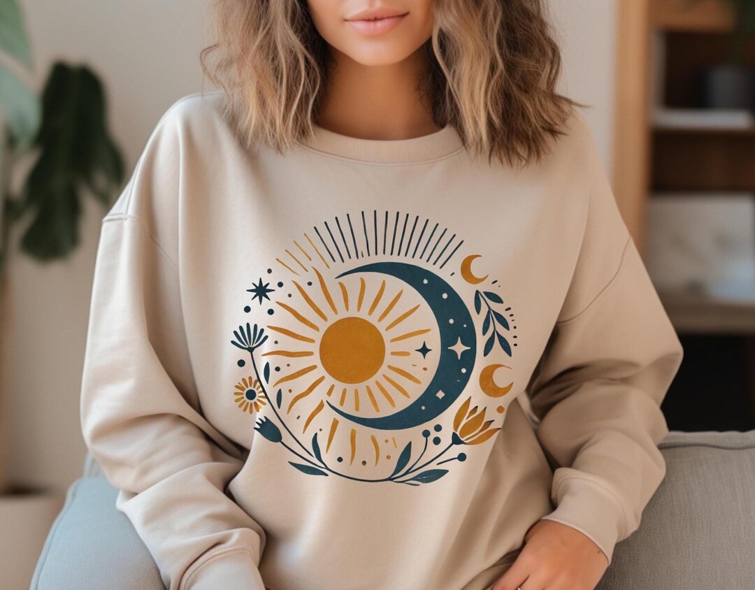 Celestial Sun Moon Sweatshirt, Moon and Sun Sweatshirt, Cozy Jumper ...