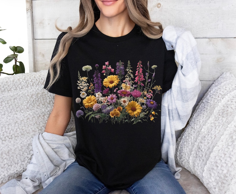 Wildflower Graphic Tee Unique Flower Print Shirt Cottage Core Shirt ...