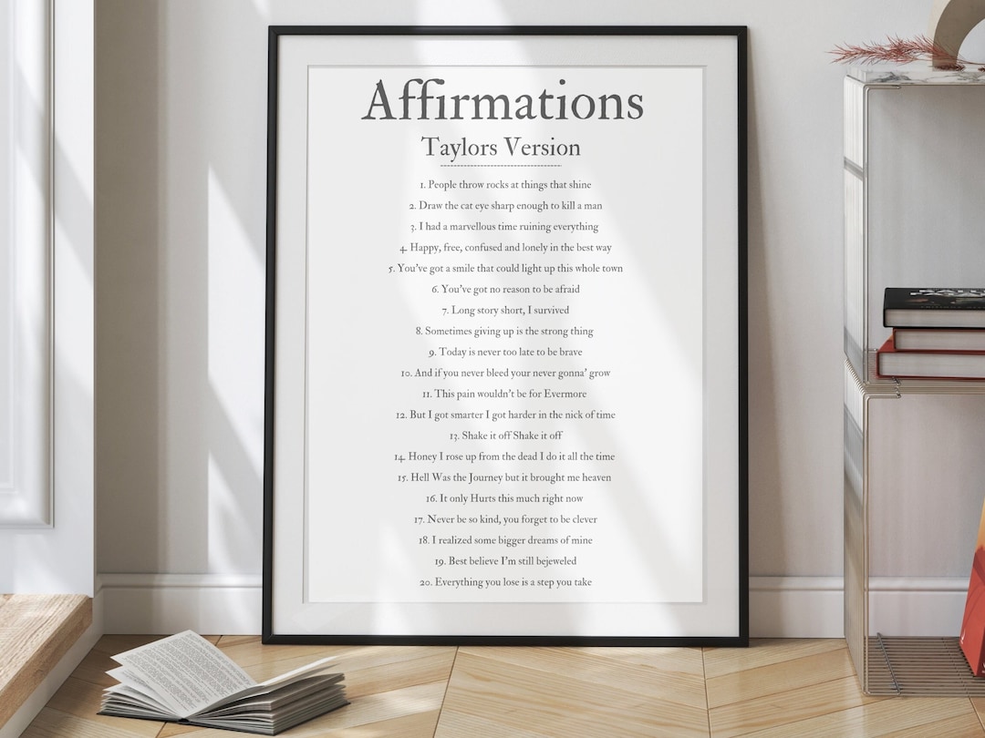 Taylor Swift Affirmations, Fan Art Poster Taylor Swift Lyric Poster ...