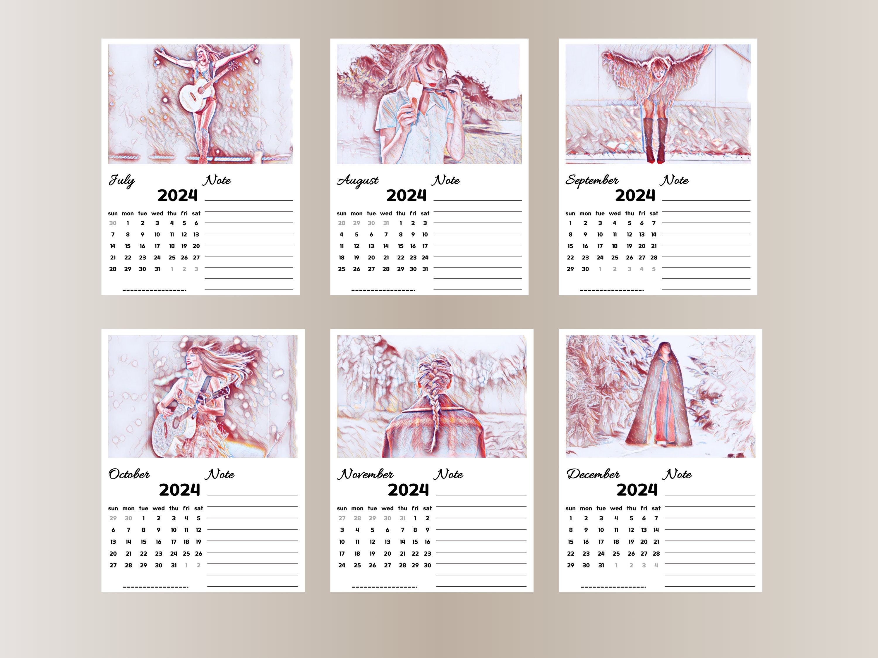 2024 Taylor Swift Calendar taylor Swift Print Calendar, Monthly ...