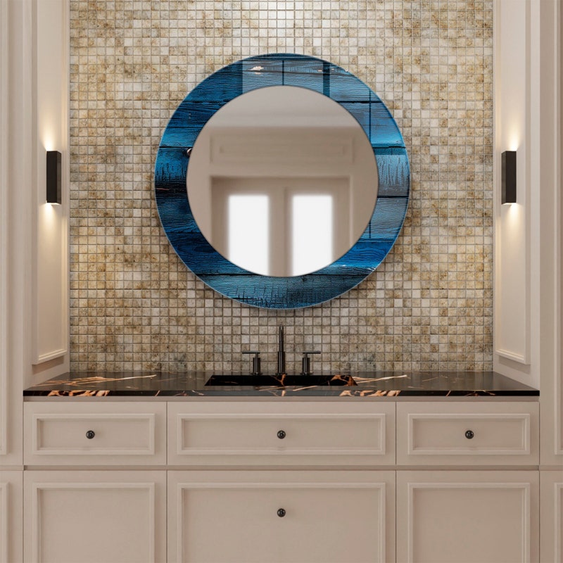 Round Blue Mirror - Etsy