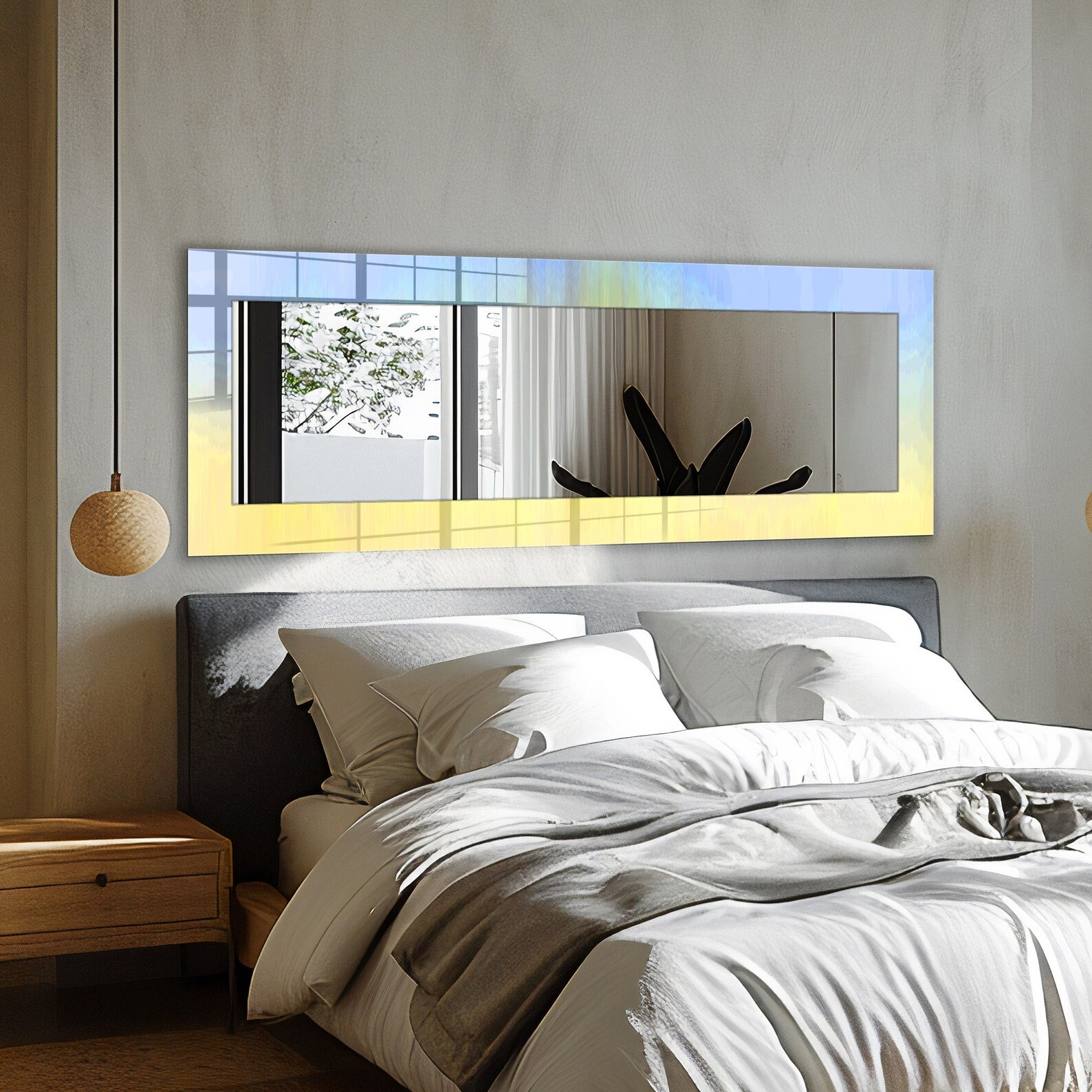 Yellowish Blue Glass Wall Mirror- Pale Colors Tempered Glass Mirror ...