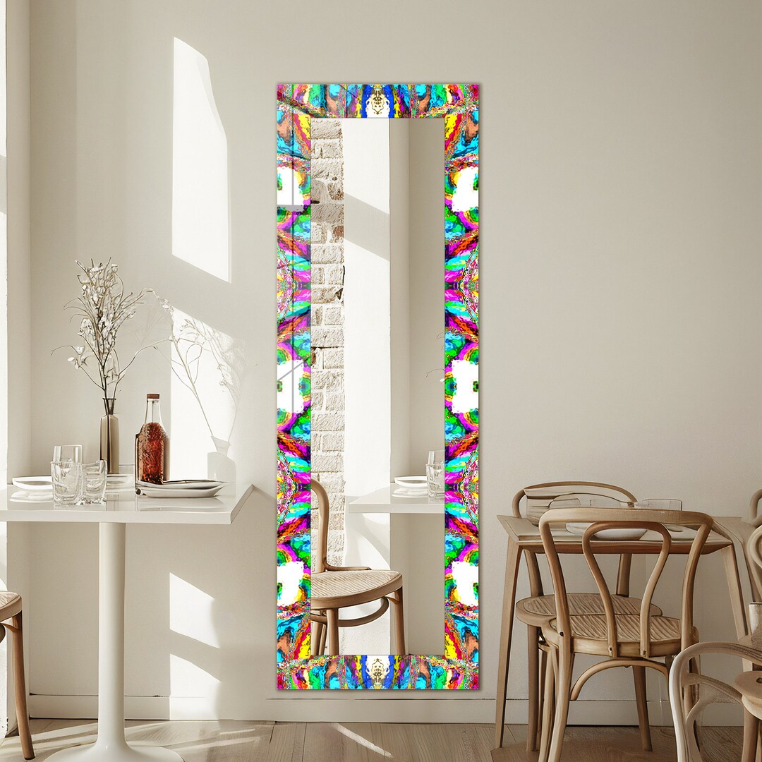 Psychedelic Colors Glass Wall Mirror- Large Tempered Glass Mirror- Wall ...