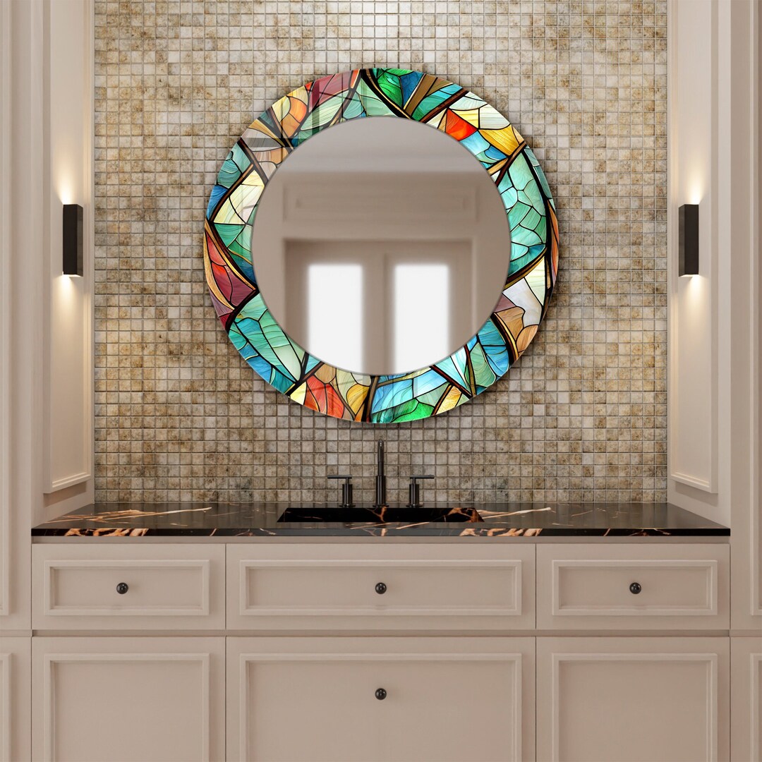 Colorful Art Glass Mirror Wall Mirror Wall Decor for Living Room Glass ...