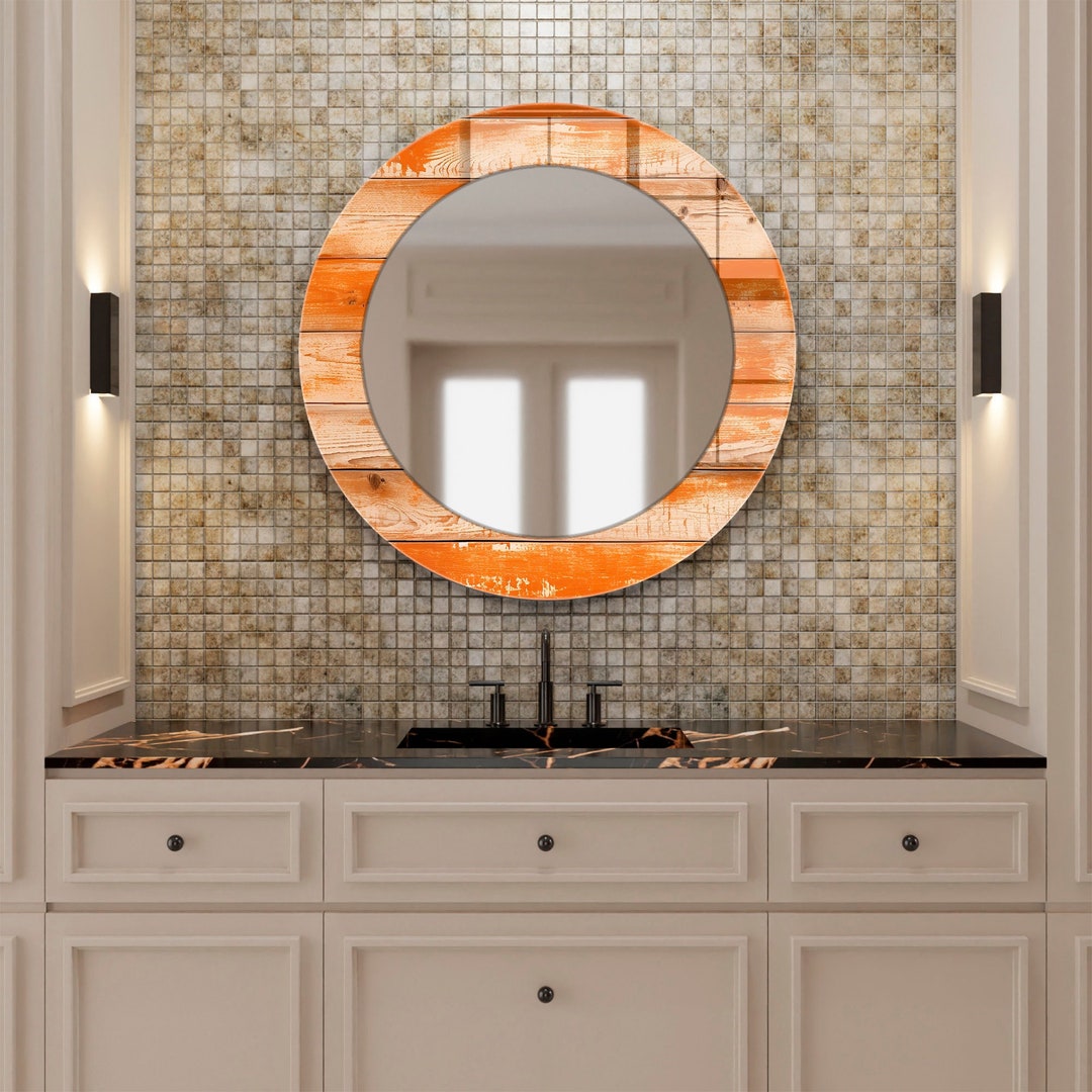 Orange Wood Abstract Glass Wall Mirror: UV Printed Tempered Glass - Etsy