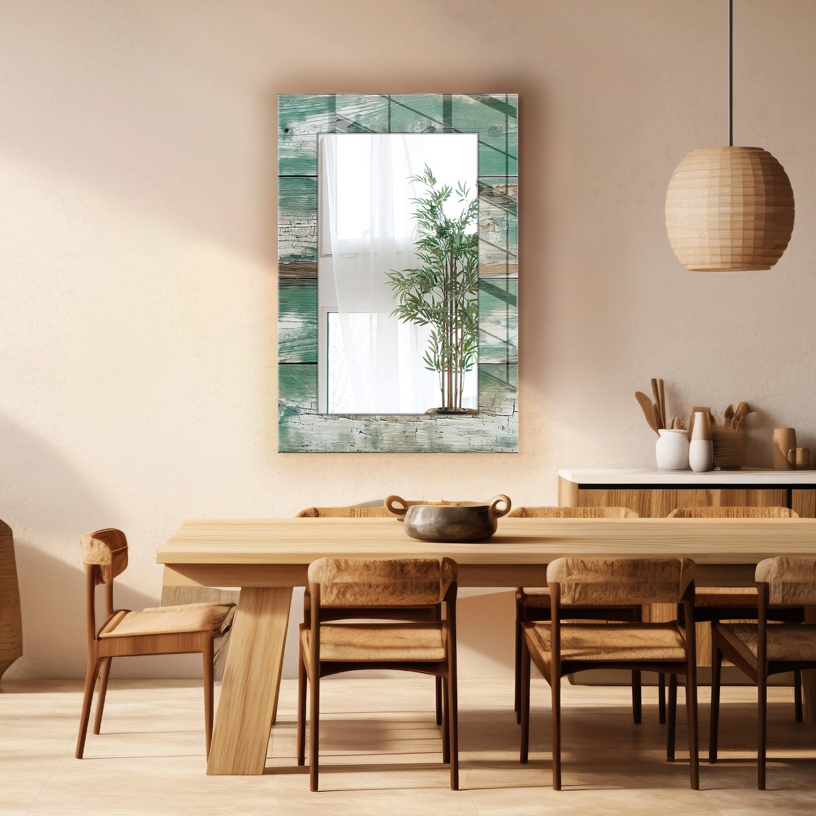 Green Parquet Abstract Glass Wall Mirror- Round Tempered Glass Wall ...