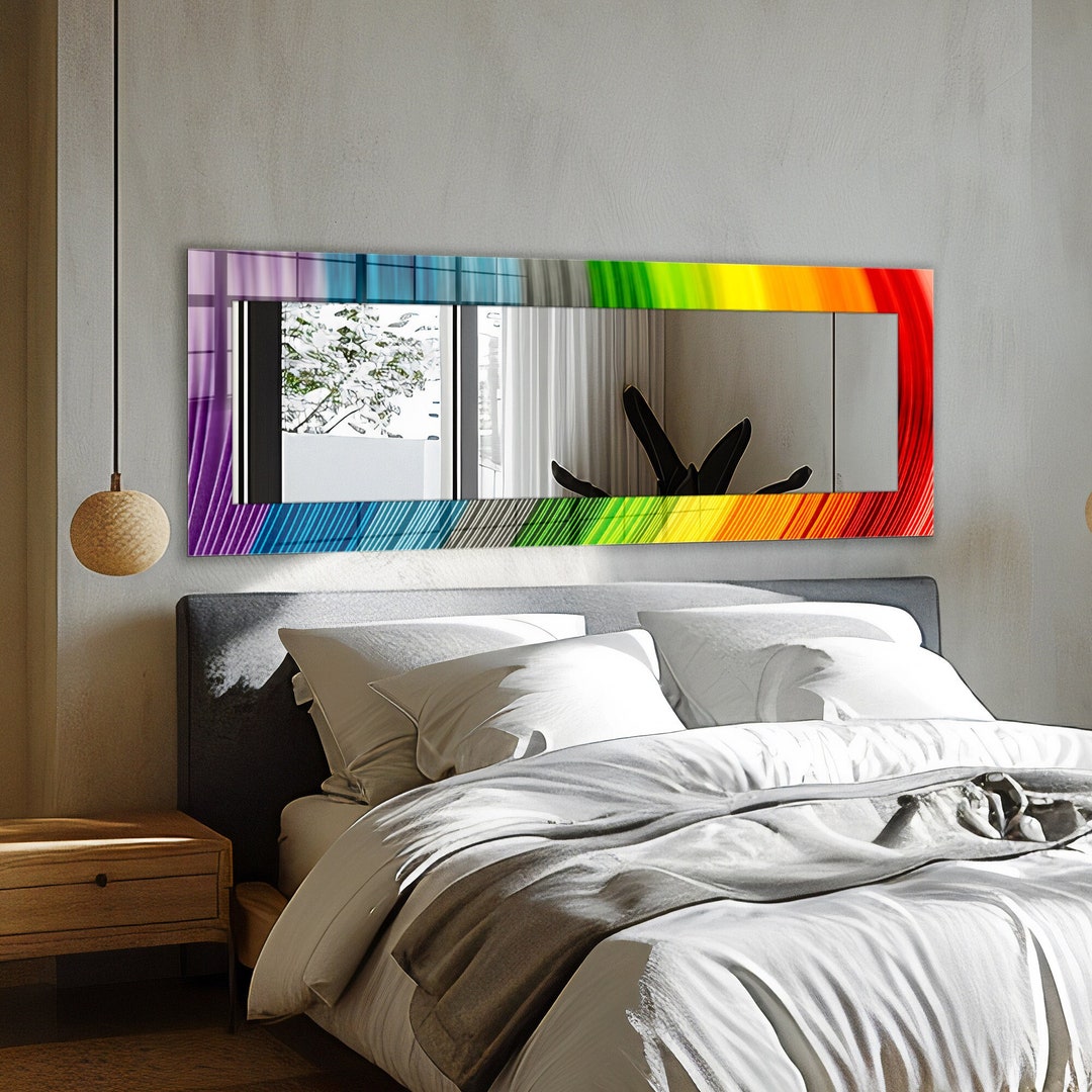 Rainbow Abstract Glass Wall Mirror- Panoramic Tempered Glass Mirror ...