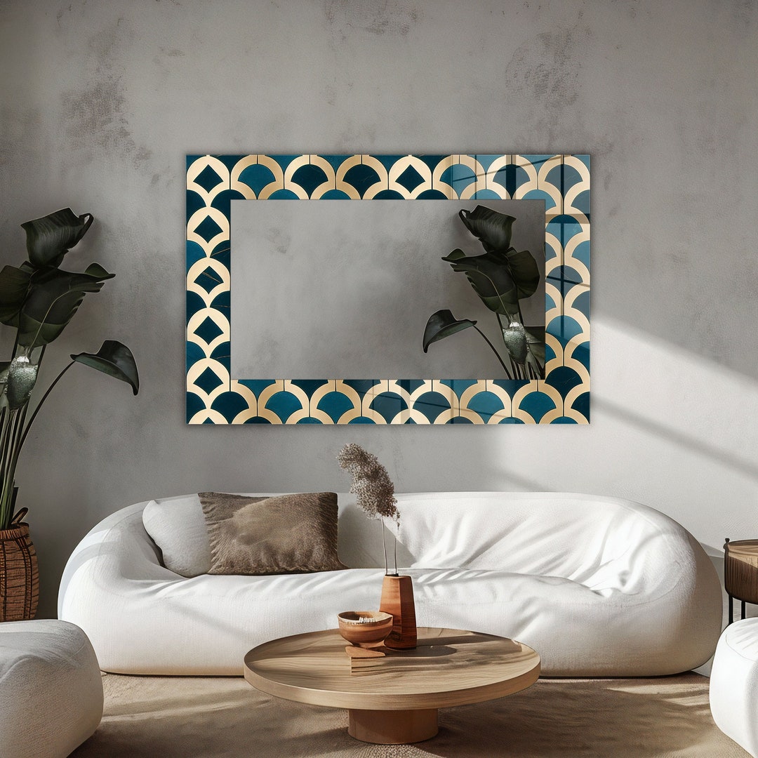 Blue Glass Mirror Entryway Mirror Wall Decor for Bathroom Mirror-glass ...