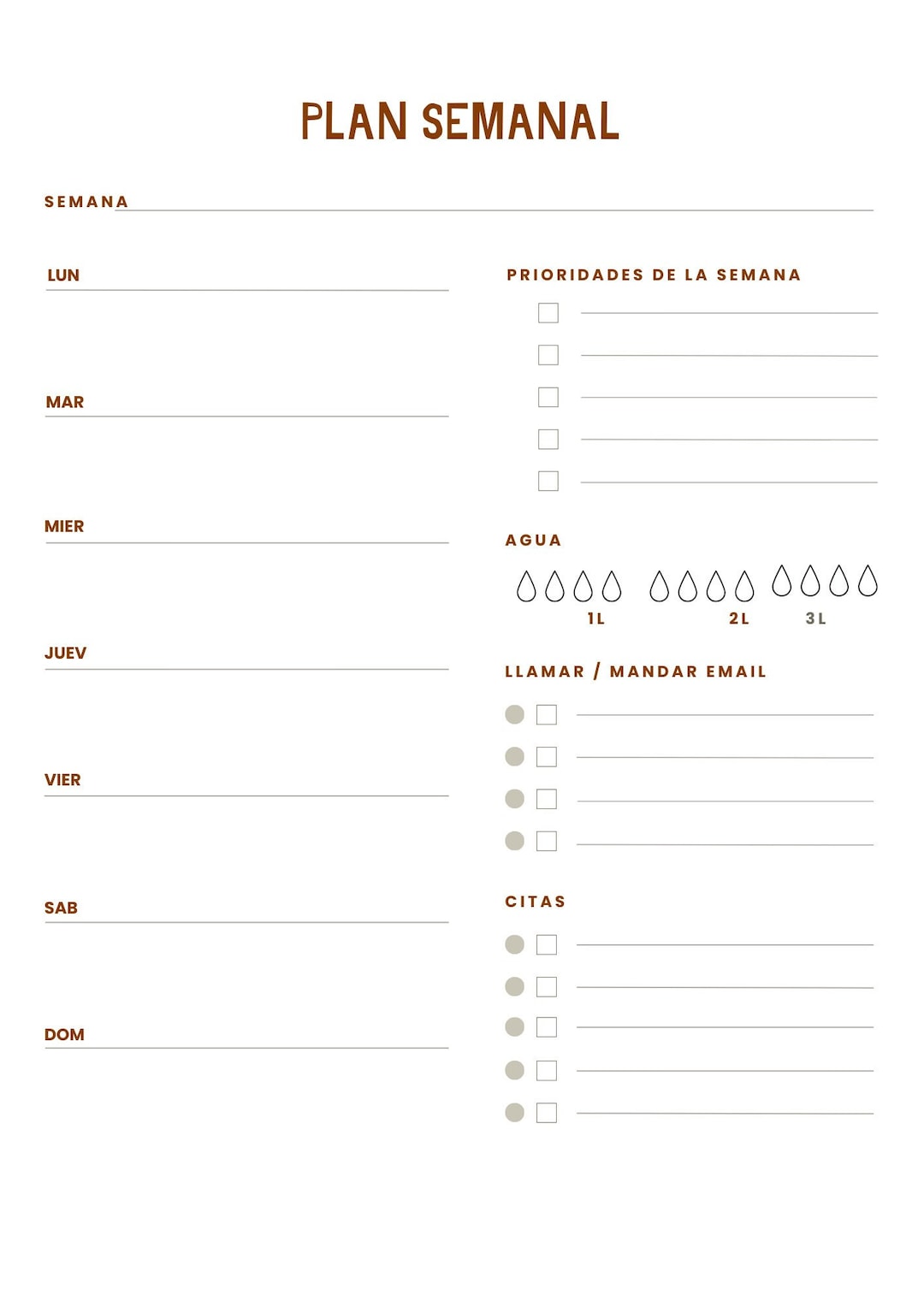 Plan Semanal | Weekly Planner (spanish) | Plan for the Week (spanish ...